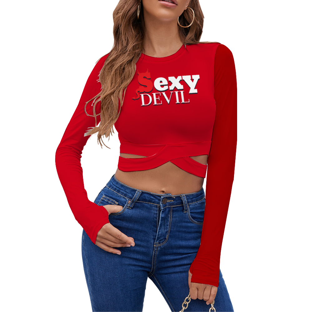 Sexy Devil Women's Strappy Long Sleeve Sports Cropped Top tshirt ...
